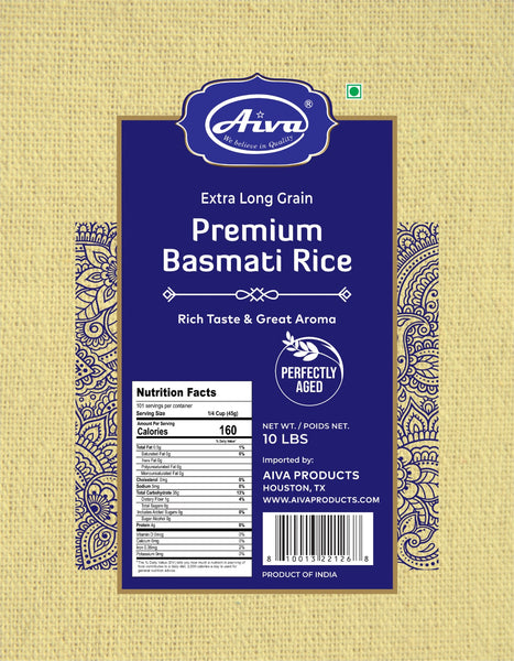 Basmati Rice Naturally Aged Long Grain Rice Indian White 10 LB – Aiva ...
